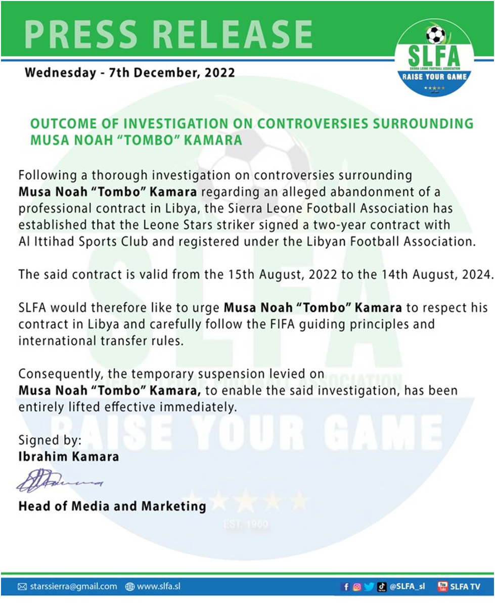SLFA On Musa Tombo - Independent Observer